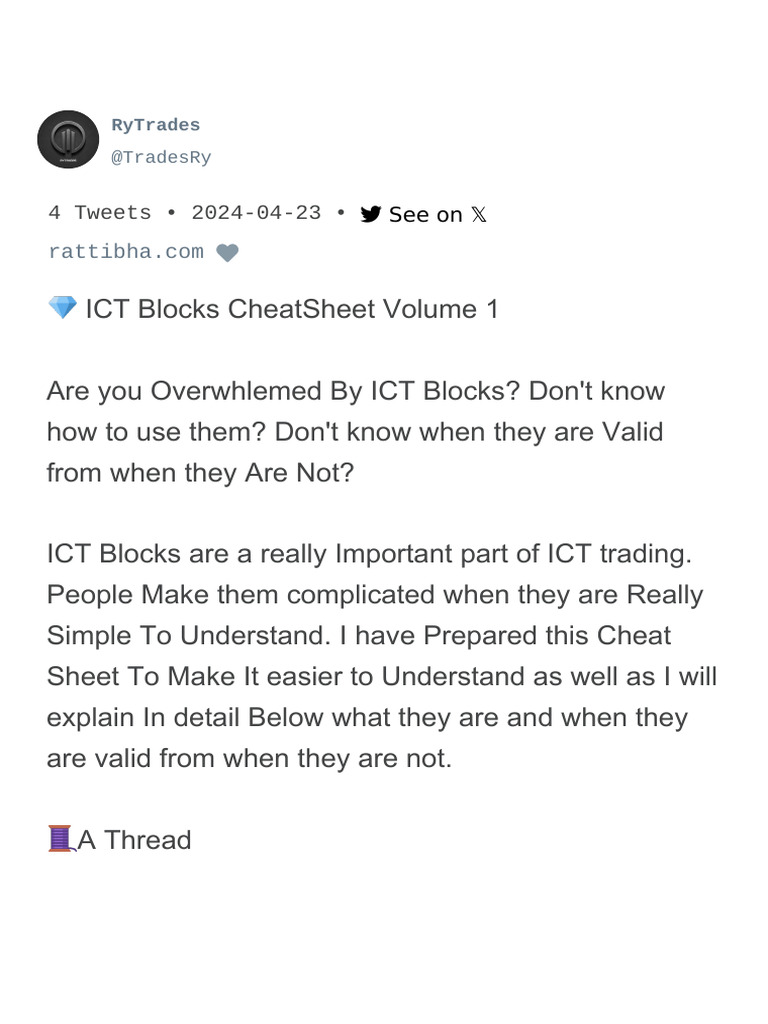 ICT Blocks Cheat Sheet Overview | PDF | Market Trend | Market (Economics)