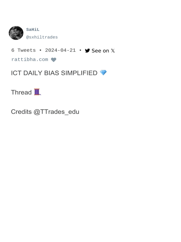 Ict Daily Bias Simplified Thread by Sxhiltrades Apr 21, 24 From | PDF Ict Daily Bias Simplified Thread by Sxhiltrades Apr 21, 24 From | PDF