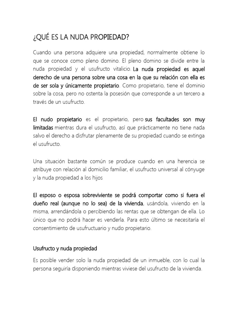 Qué Es La Nuda Propiedad | PDF | Propiedad | Derecho y economía