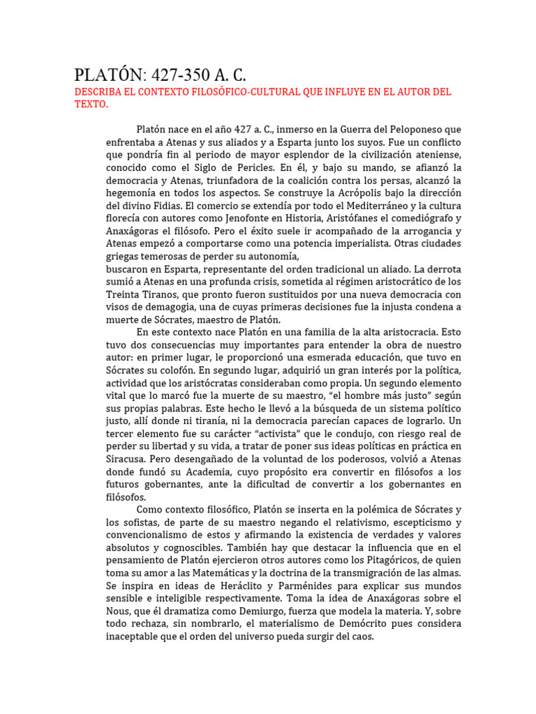PLATÓN | PDF | Conocimiento | Esparta