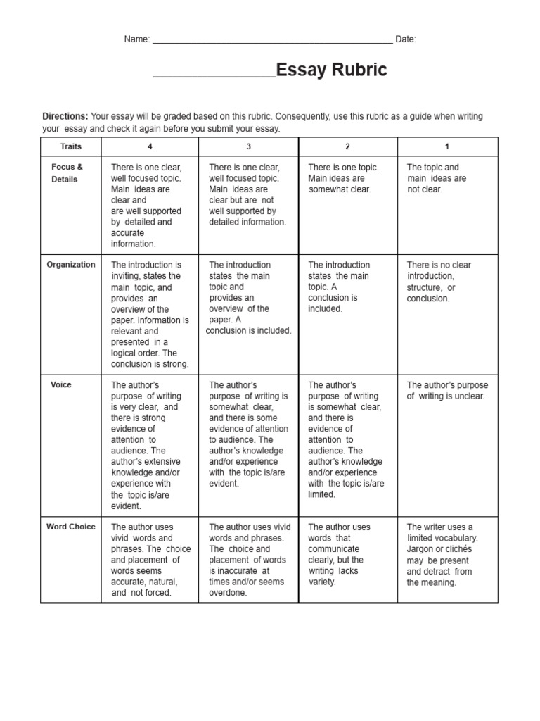Essay Grading Rubric Guide | PDF | Essays | Linguistics