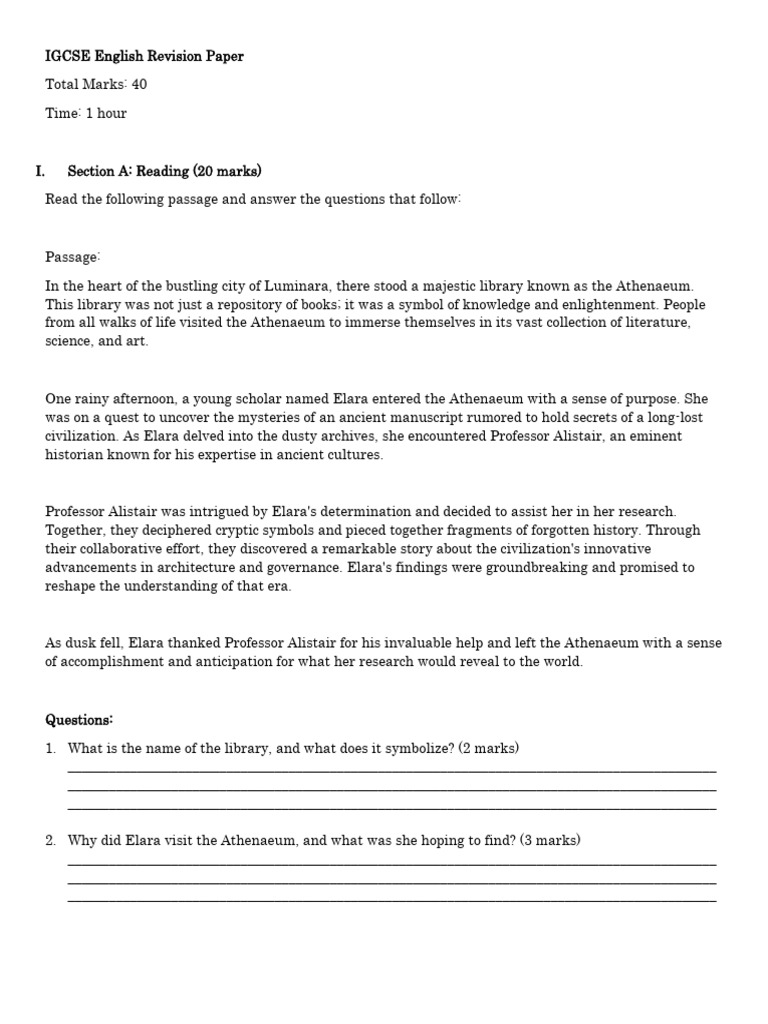 IGCSE English Revision Paper | PDF | Vocabulary | Human Communication