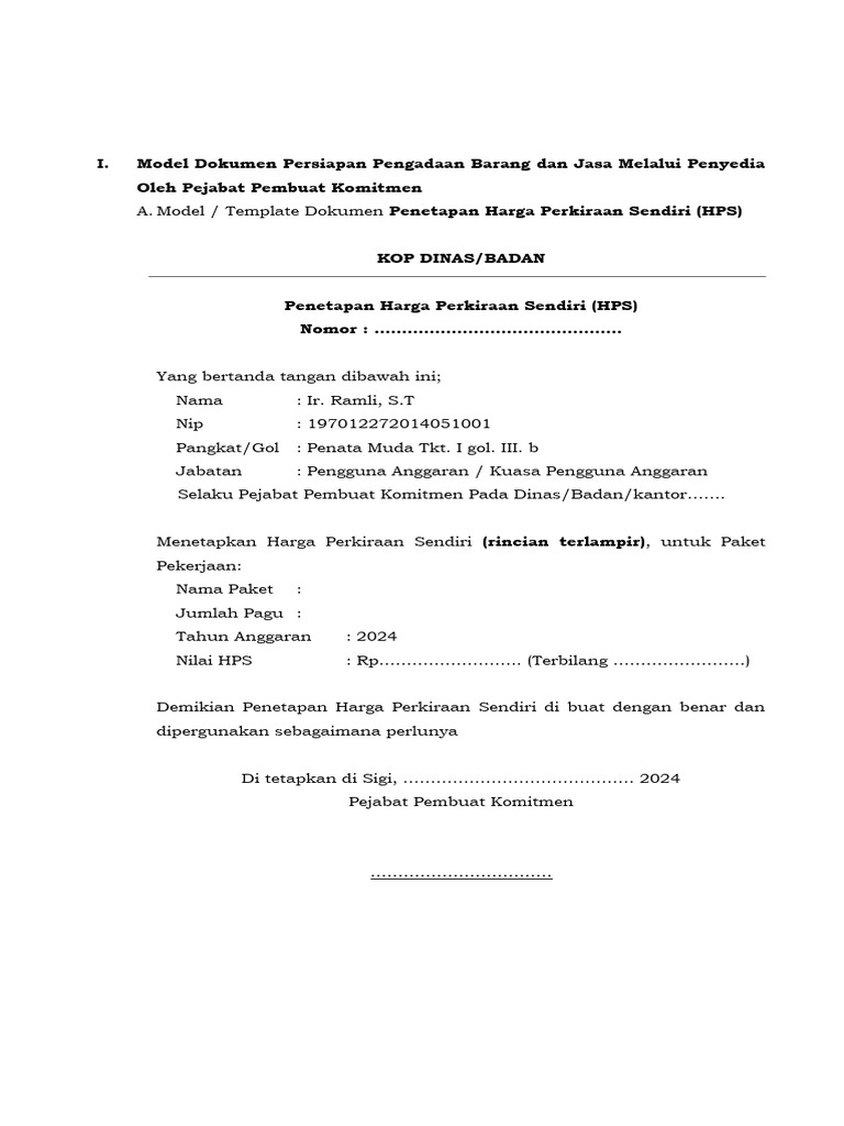 Template Dokumen Persiapan Pengadaan | PDF
