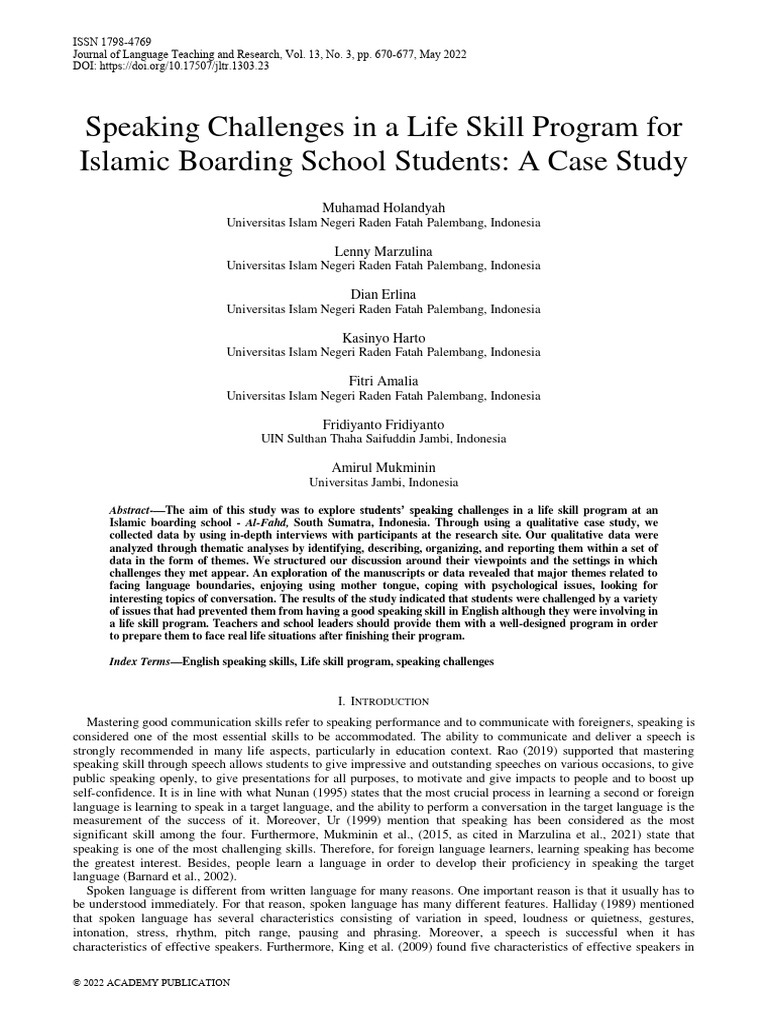 Speaking Challenges in A Life Skill Program For | PDF | English As A Second Or Foreign Language ...