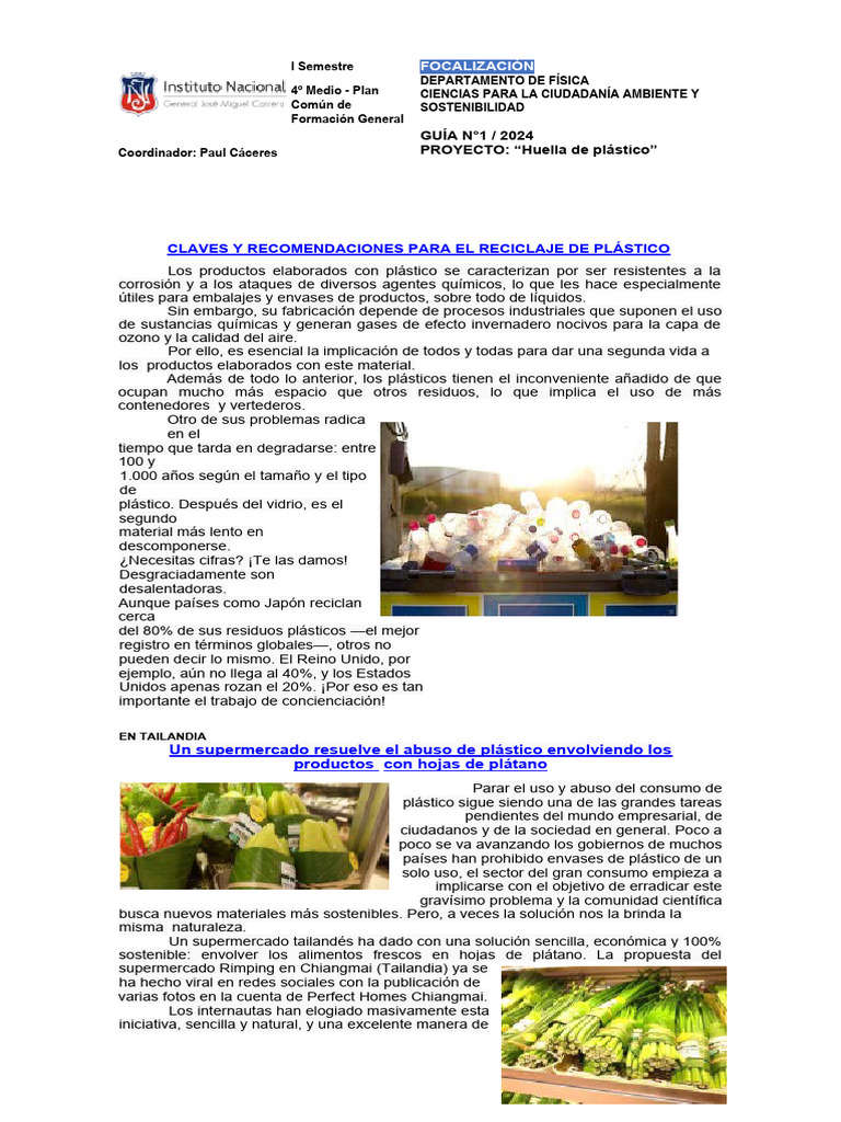 Guía N°1 2024 - Huella de Plástico | PDF | El plastico | Residuos