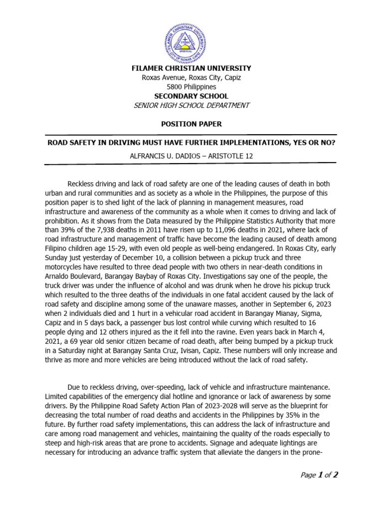 Position Paper ENGLISH | PDF | Road Traffic Safety | Traffic Collision