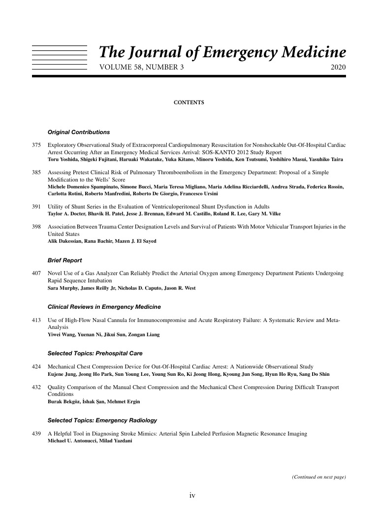 The Journal of Emergency Medicine | PDF | Diseases And Disorders ...