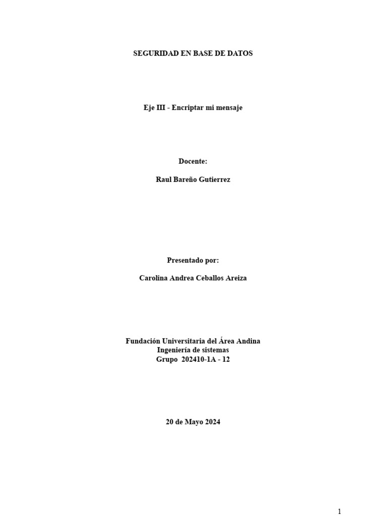 Eje 3 Seguridad En Base De Datos Pdf Cifrado Criptografía 0603