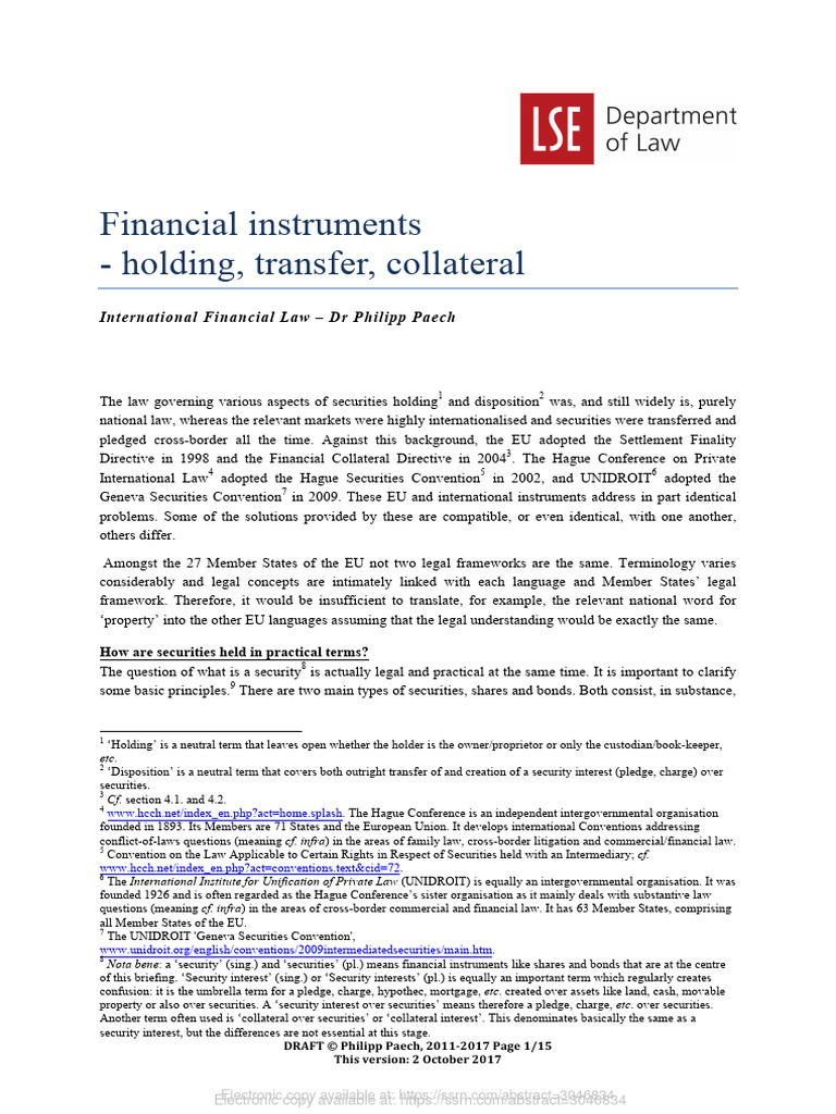 Paech - Final Instruments - Holding, Transfer, Collateral | PDF ...
