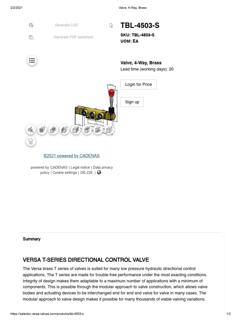 Valve, 4-Way, Brass | PDF | Valve | Chemical Engineering