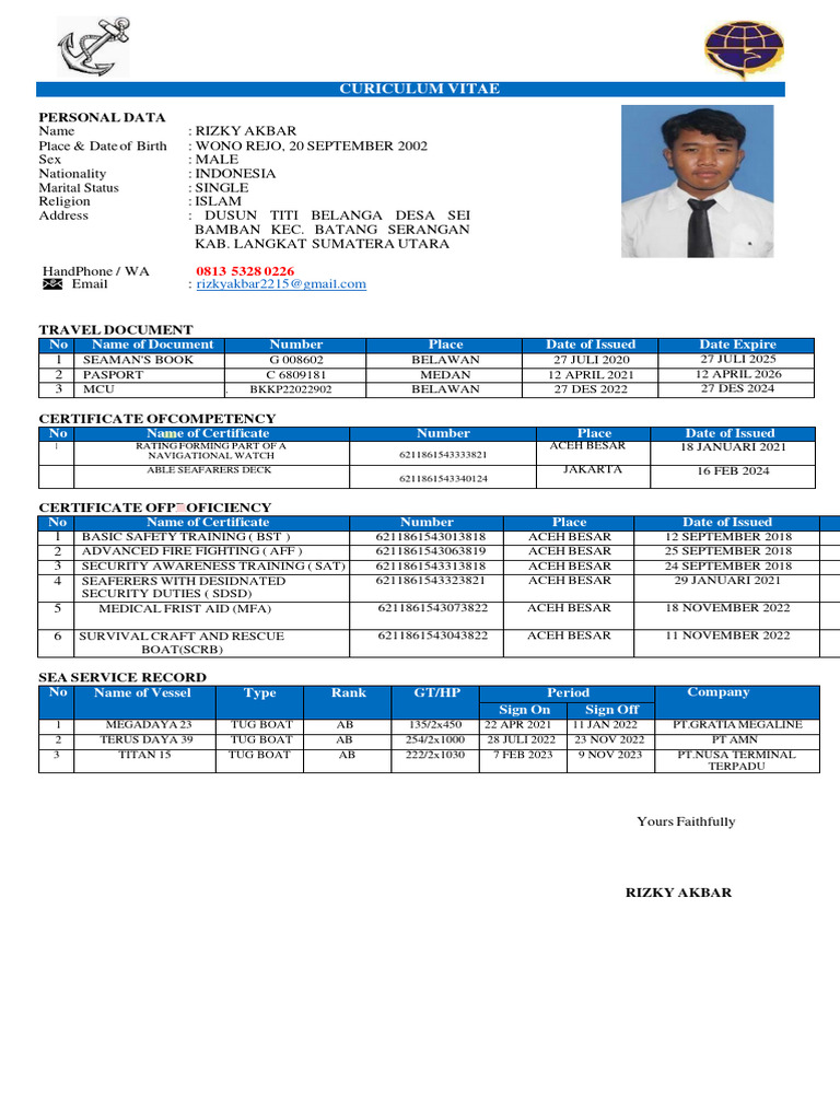 Contoh CV | PDF | Shipping | Water Transport