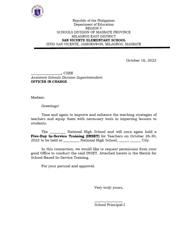 SAMPLE Letter INSET permission speaker | PDF