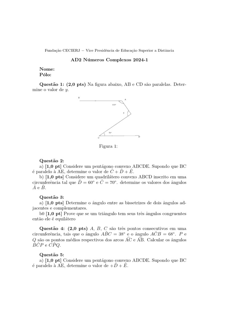 AD2 Números Complexos 2024 1 | PDF