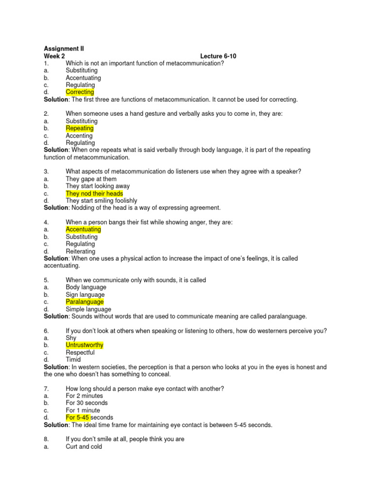 Assignment II Correct | Download Free PDF | Body Language | Gesture