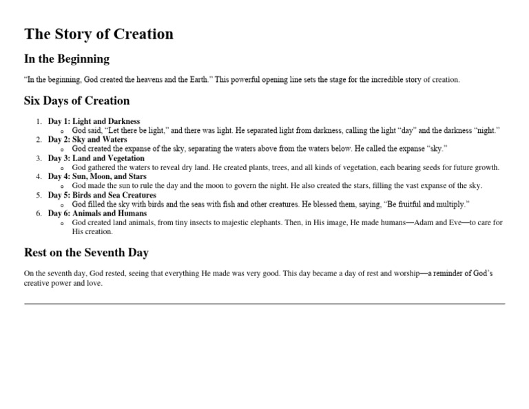 The Biblical Story of Creation Explained | PDF | Social Science ...