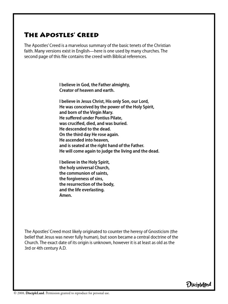Parent Apostles Creed | PDF | Jesus | God The Father