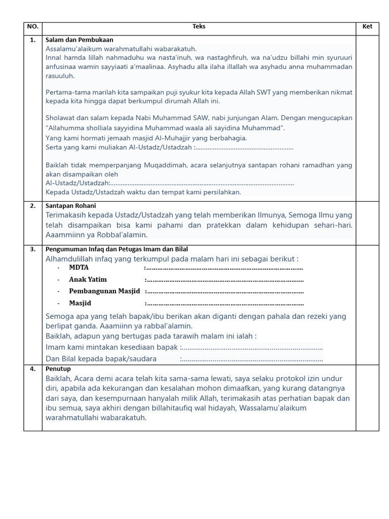 Teks Protokol Ramadhan SD | PDF