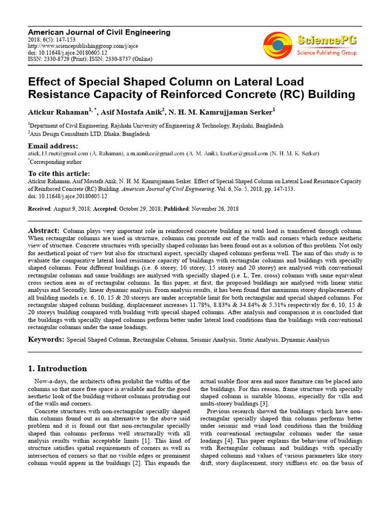 Effect of Special Shaped Column On Lateral Load Resistance Capacity of ...