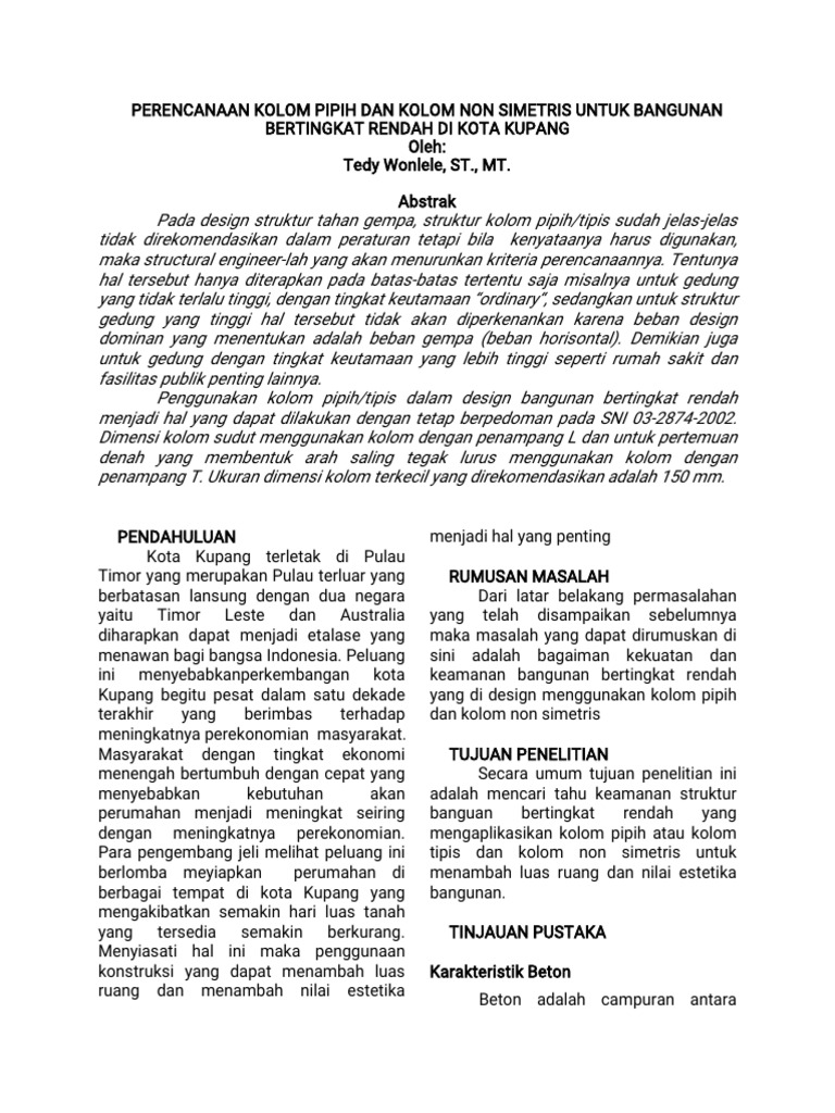 Perencanaan Kolom Pipih Dan Kolom Non Simetris Untuk Bangunan ...