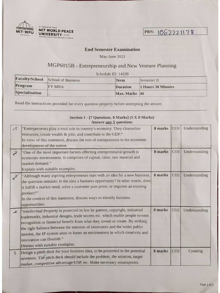 Sem 2 - End Sem Exam | PDF