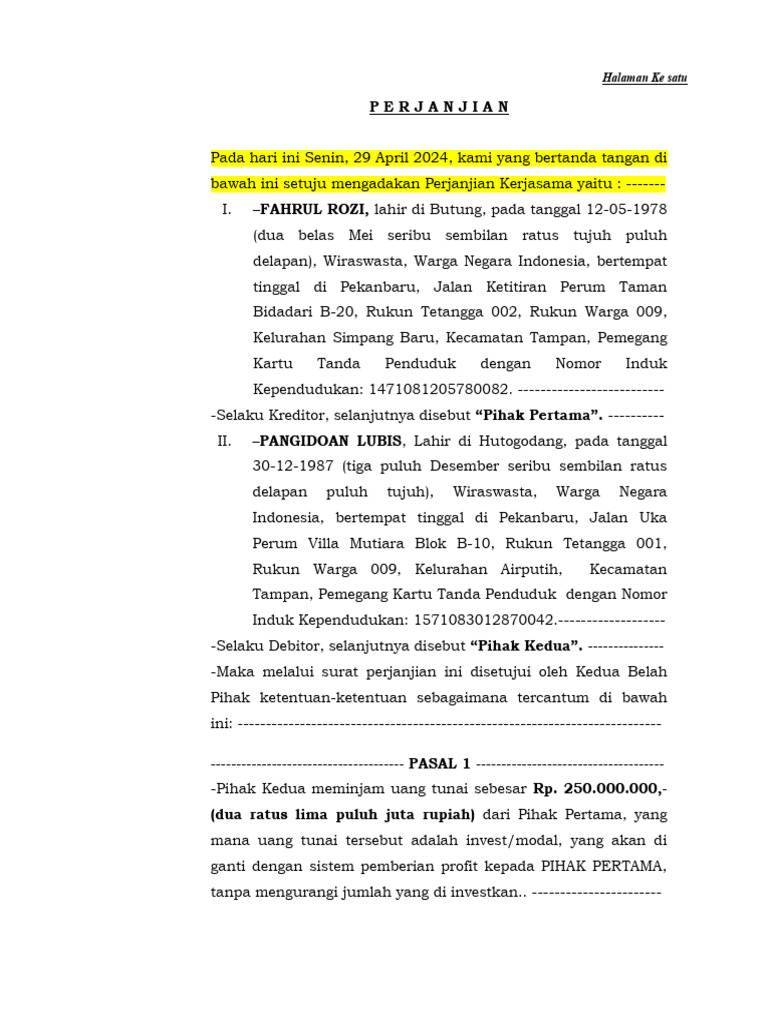 Draft Perjanjian | PDF