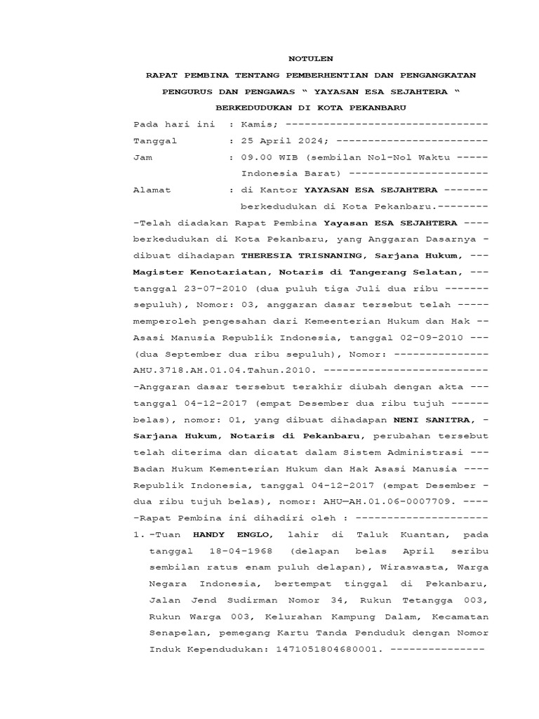 Draft Notulen Yayasan | PDF