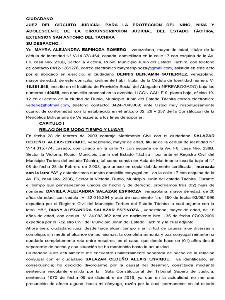 DEMANDA DE DIVORCIO MAYRA | PDF | Divorcio | Justicia