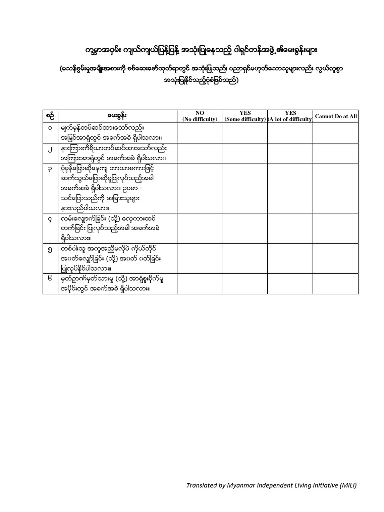 Disability Assessment Questionnaire | PDF