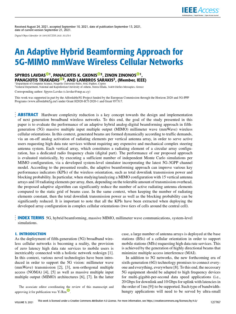 An Adaptive Hybrid Beamforming Approach For 5g Mimo Mmwave Wireless