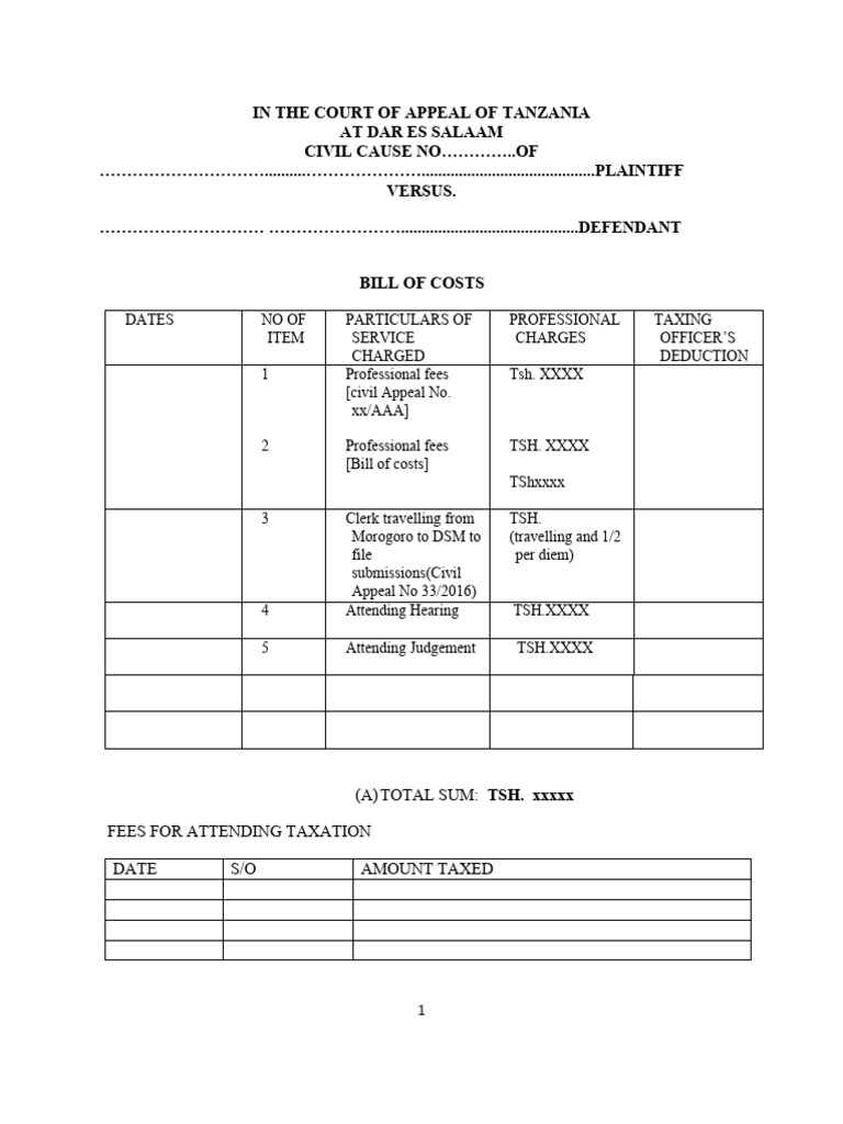 Bill of Costs Sample For | PDF | Judiciaries | Public Law