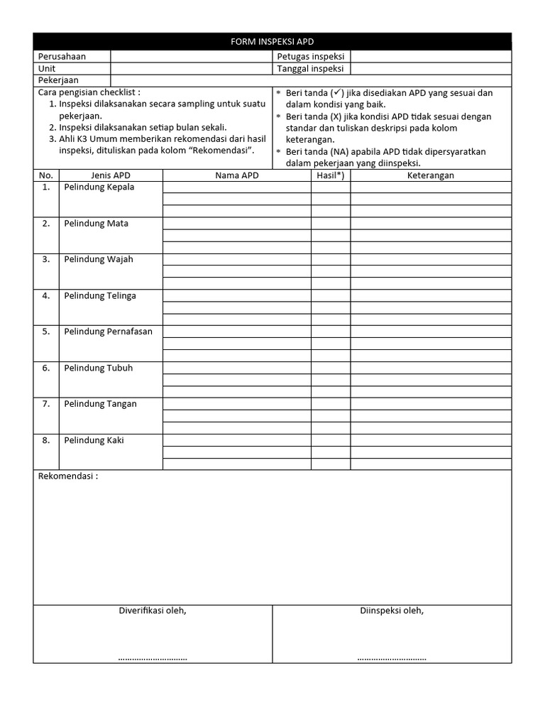Form Checklist Inspeksi APD | PDF