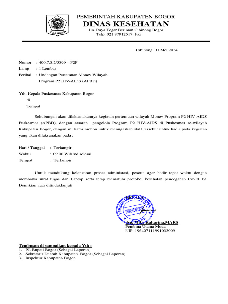 Undangan Monev Program P2 HIV-AIDS | PDF | Ilmu Sosial | Pengembangan Diri
