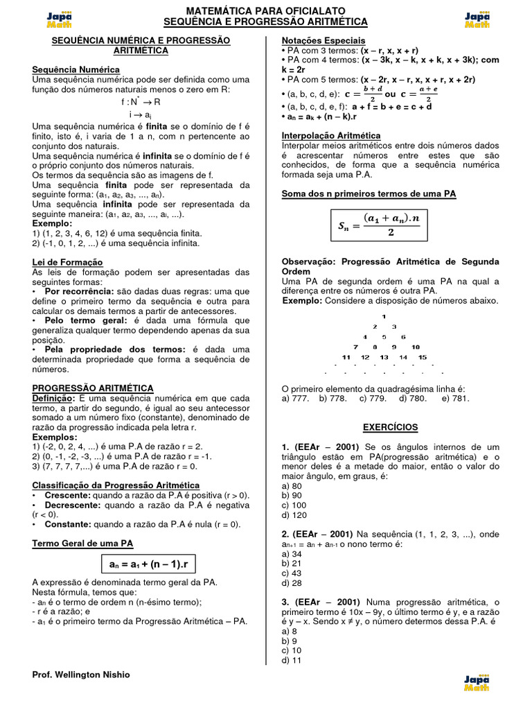 SEQUÊNCIAS E PROGRESSÃO ARITMÉTICA | Download grátis PDF | Sequência ...