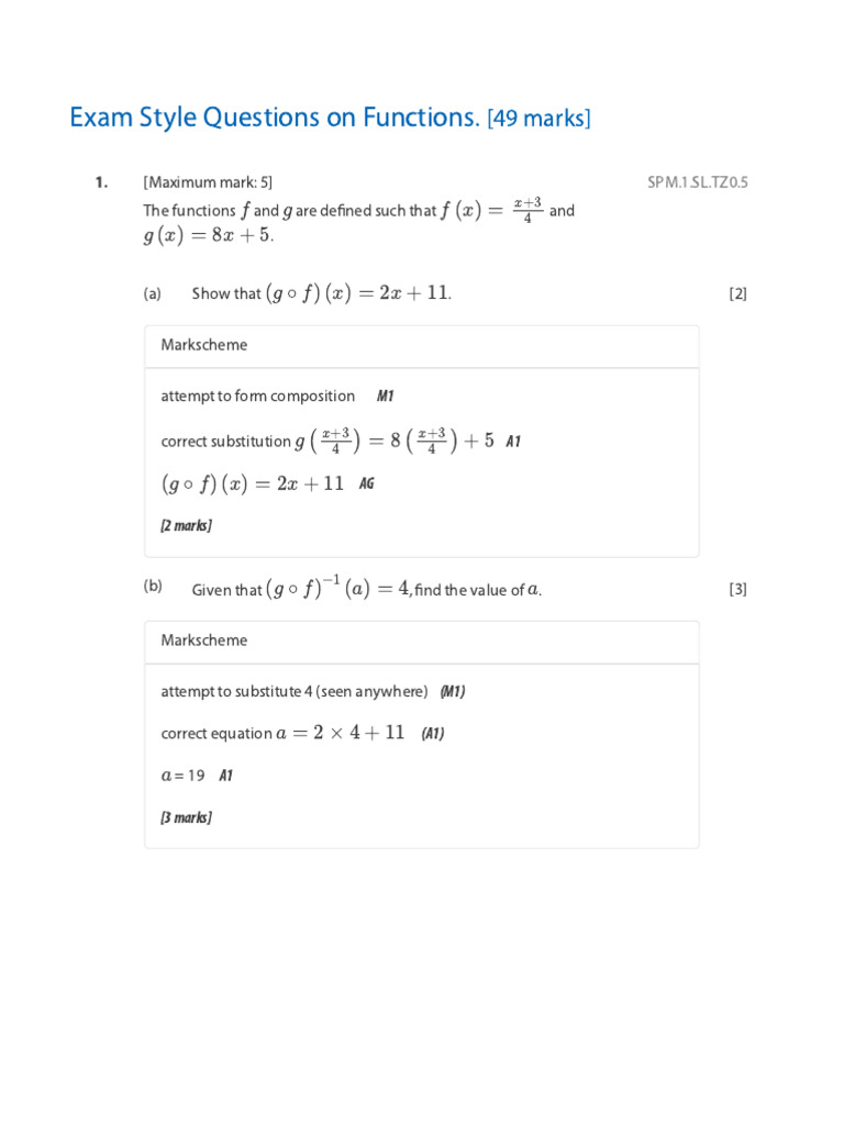 Exam Style Questions On Functions Pdf Quadratic Equation Algebra