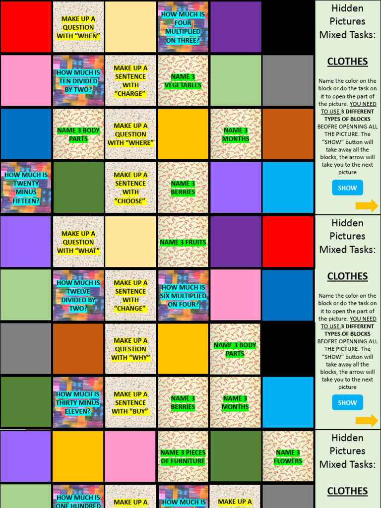 Hidden Picture Mixed Tasks 01 - Clothes | PDF | Fashion | Clothing