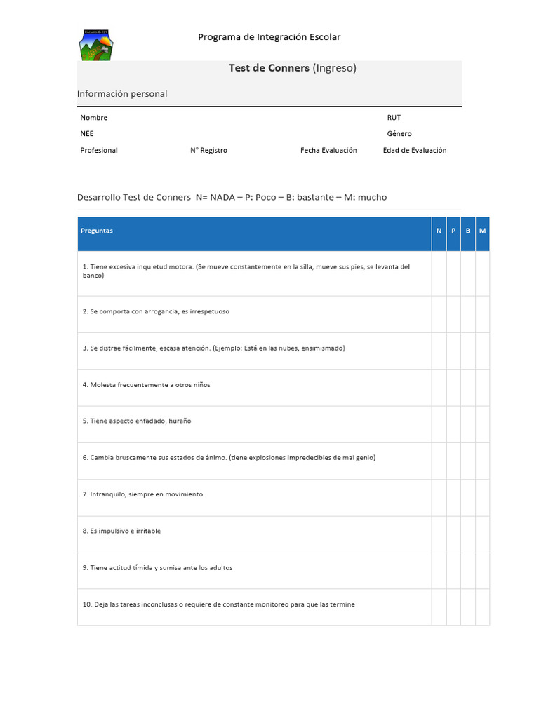 Test de Conners | PDF | Crecimiento personal y profesional