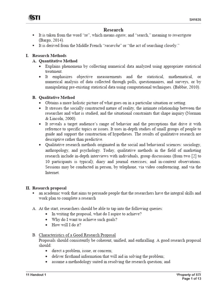 11 Handout 1 | PDF | Methodology | Statistics