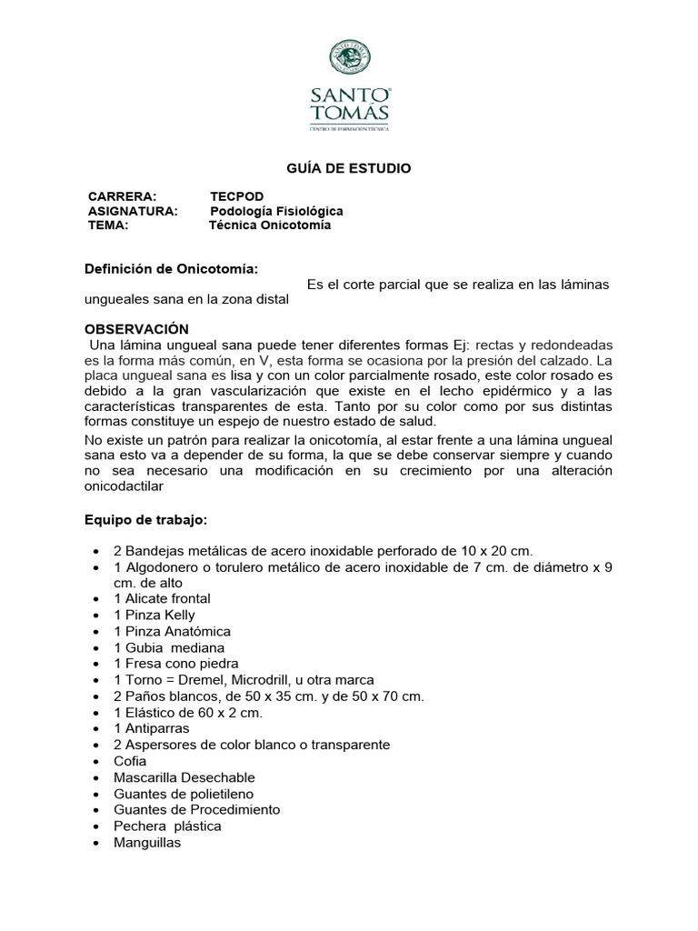 Técnica de Onicotomía en Podología | PDF | Especialidades Medicas ...