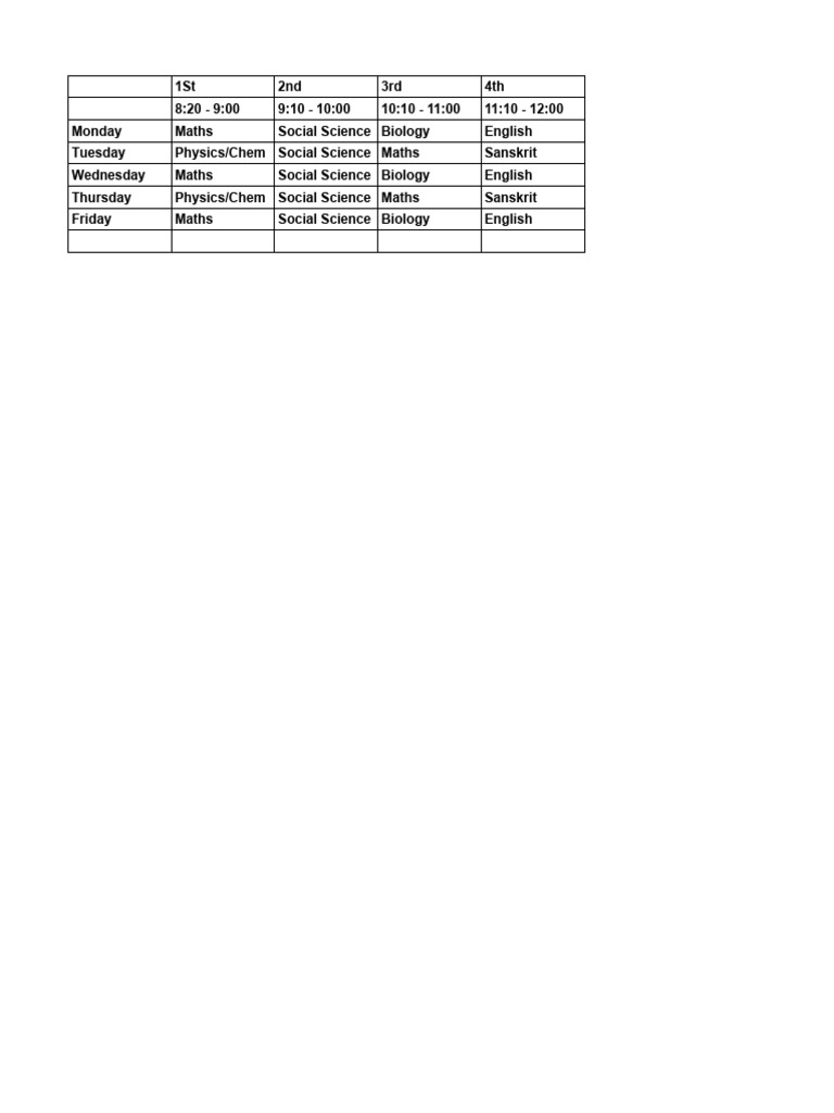 Weekly Class Schedule Overview | PDF | Foreign Language Studies