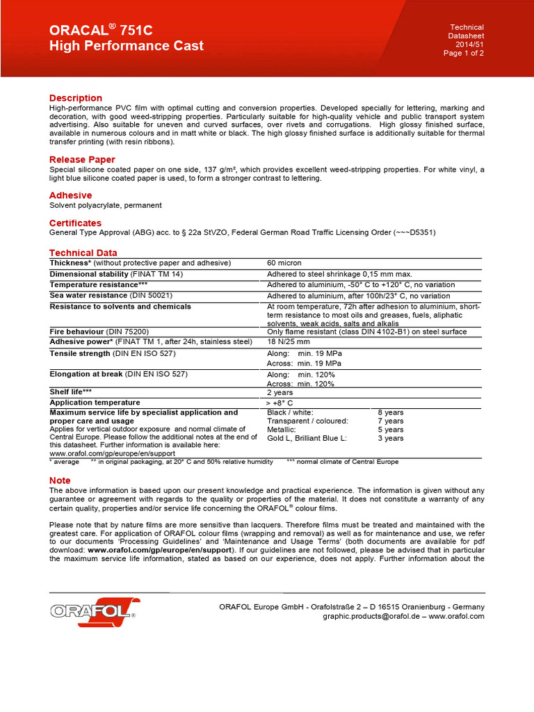 Oracal 751C - CAST | PDF | Silicone | Polyvinyl Chloride