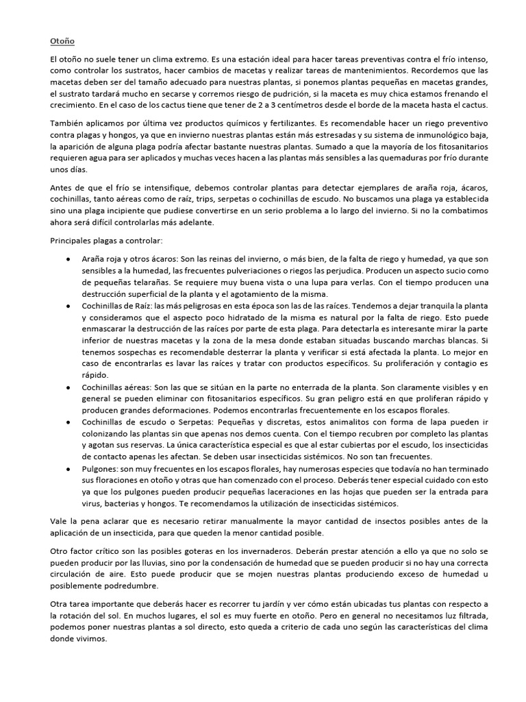Cuidados de Plantas en Otoño | PDF | Plantas | Botánica