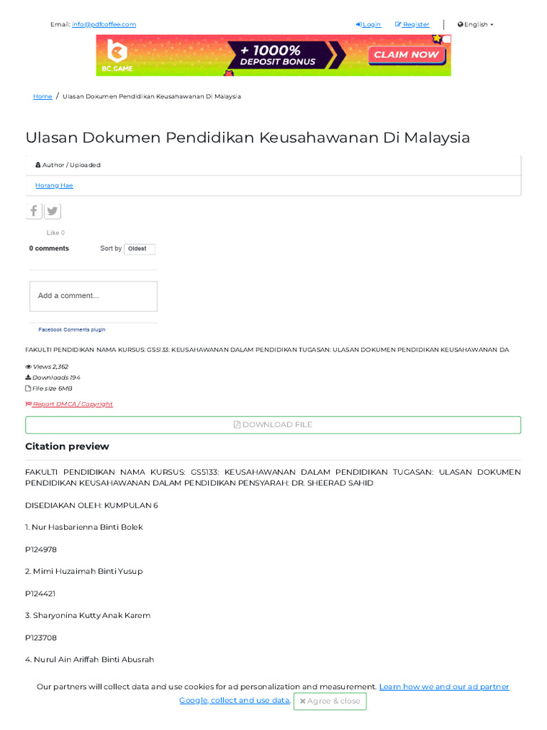 Ulasan Dokumen Pendidikan Keusahawanan Di Malaysia - PDFCOFFEE.com | PDF