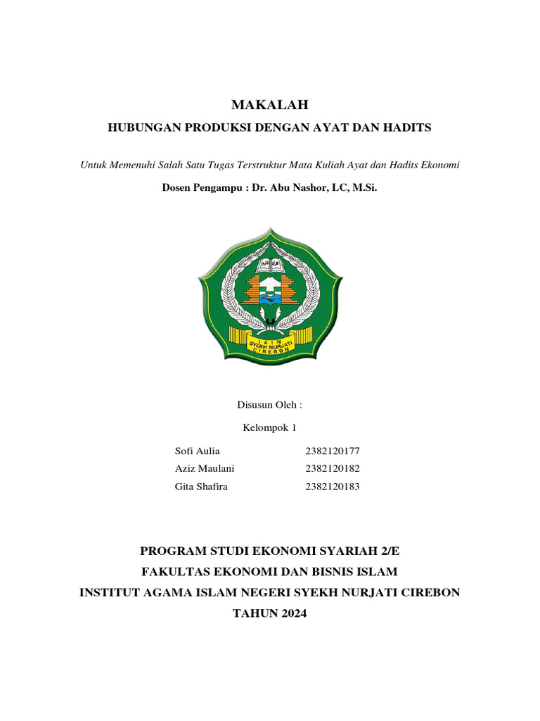 Makalah Ayat Dan Hadits Kel 1 Ekos2e | PDF | Pengelolaan Keuangan & Uang | Seni