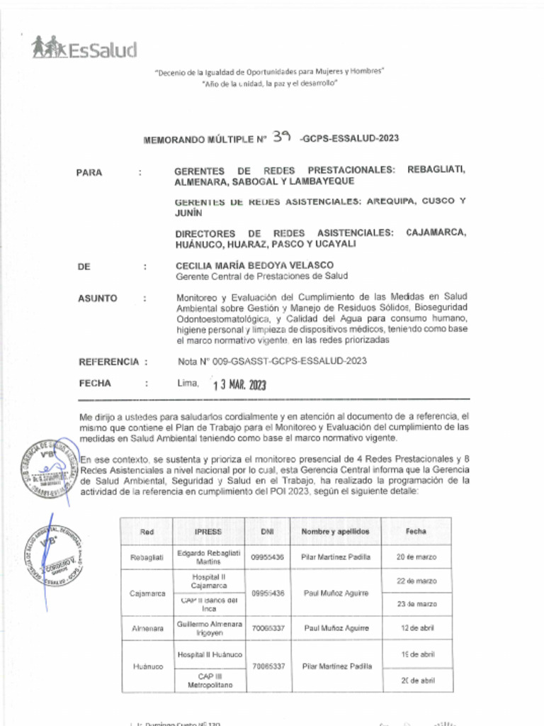 MEMORANDO MULTIPLE N 039-GCPS-ESSALUD -2023 | PDF
