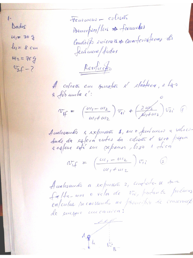 Exercícios 1, e 5 Resolvidos Ficha Colisões | PDF