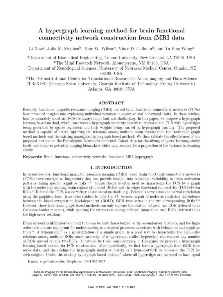 A Hypergraph Learning Method For Brain Functional Connectivity Network | PDF | Functional ...