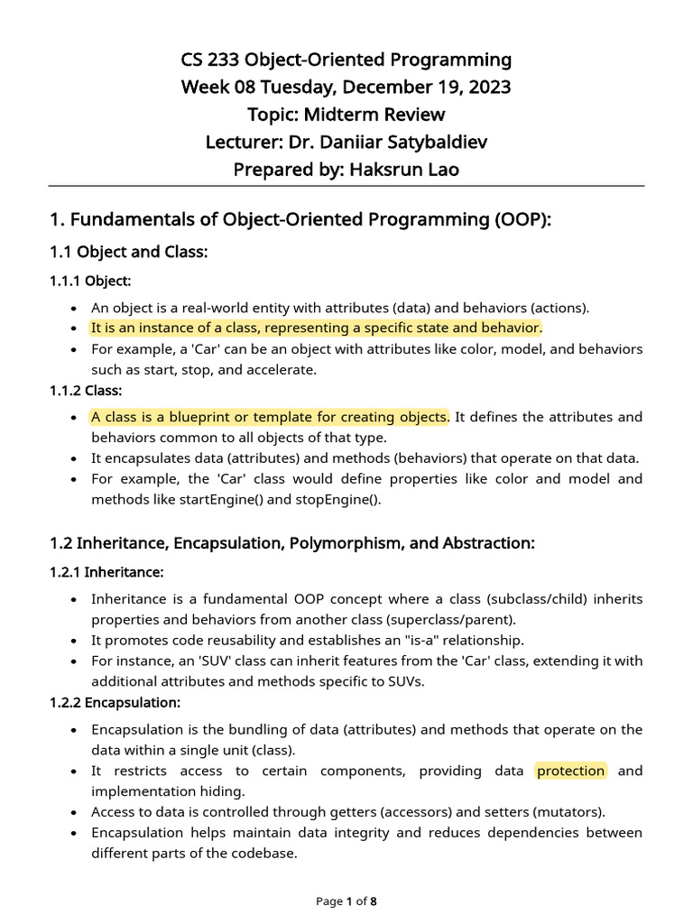 19 Tuesday, December 19, 2023, Midterm Review | PDF | Inheritance (Object Oriented Programming ...