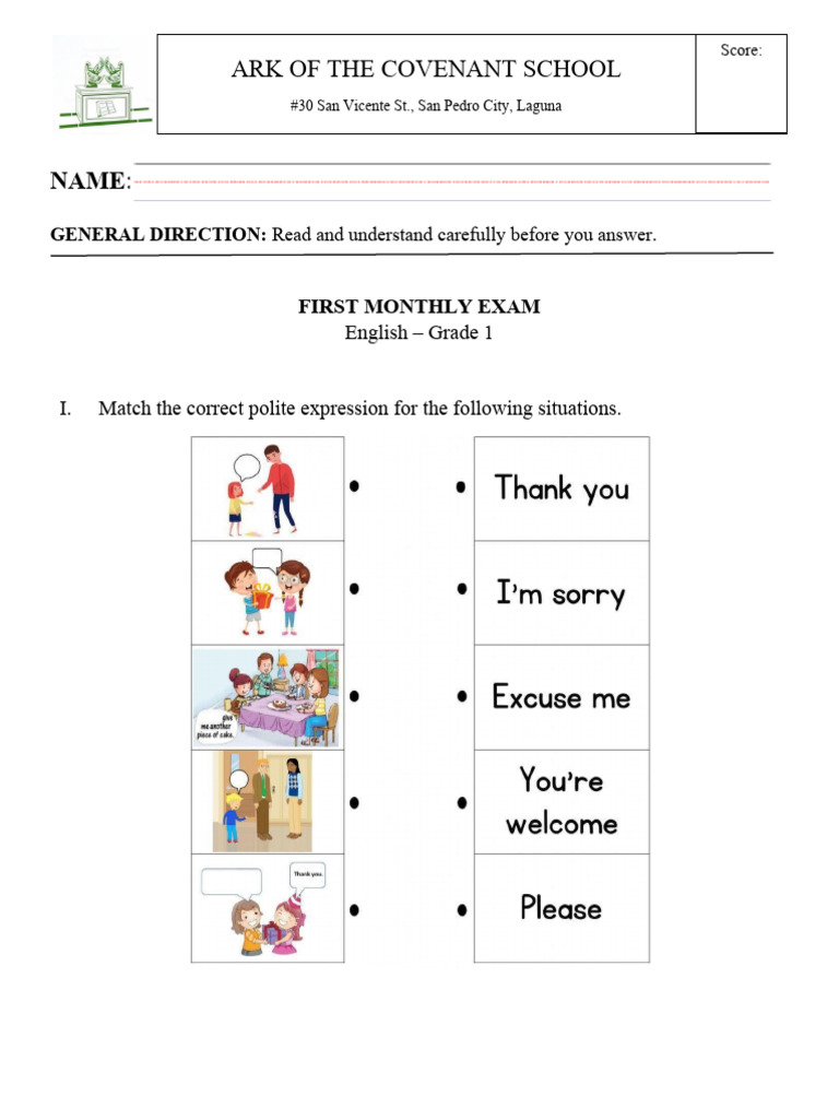 grade 1 exam | PDF | Books Of The Hebrew Bible | Old Testament Books