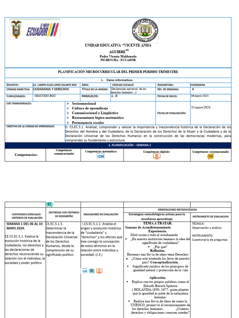 PLANIFIC 4 Semanas 2do Ciudadanía Elías | PDF | Derechos | Sufragio