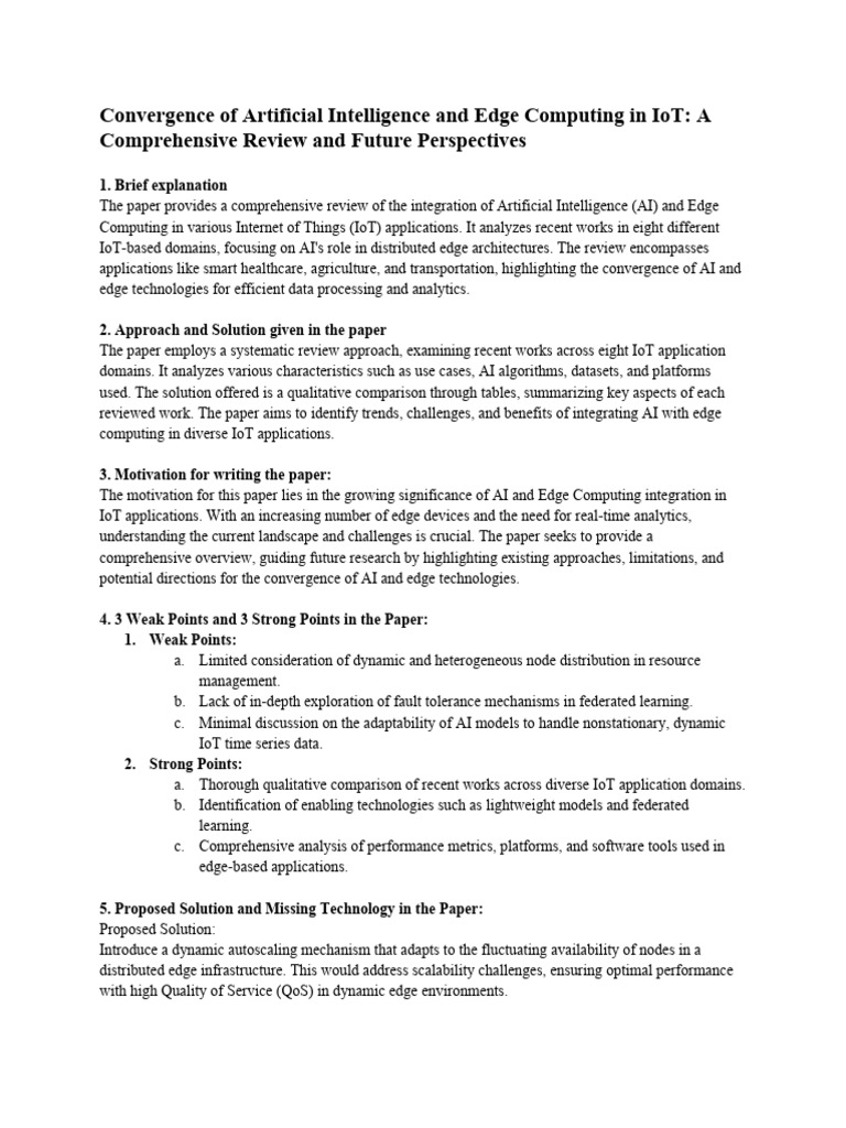Convergence Of Artificial Intelligence And Edge Computing In Iot A Comprehensive Review And